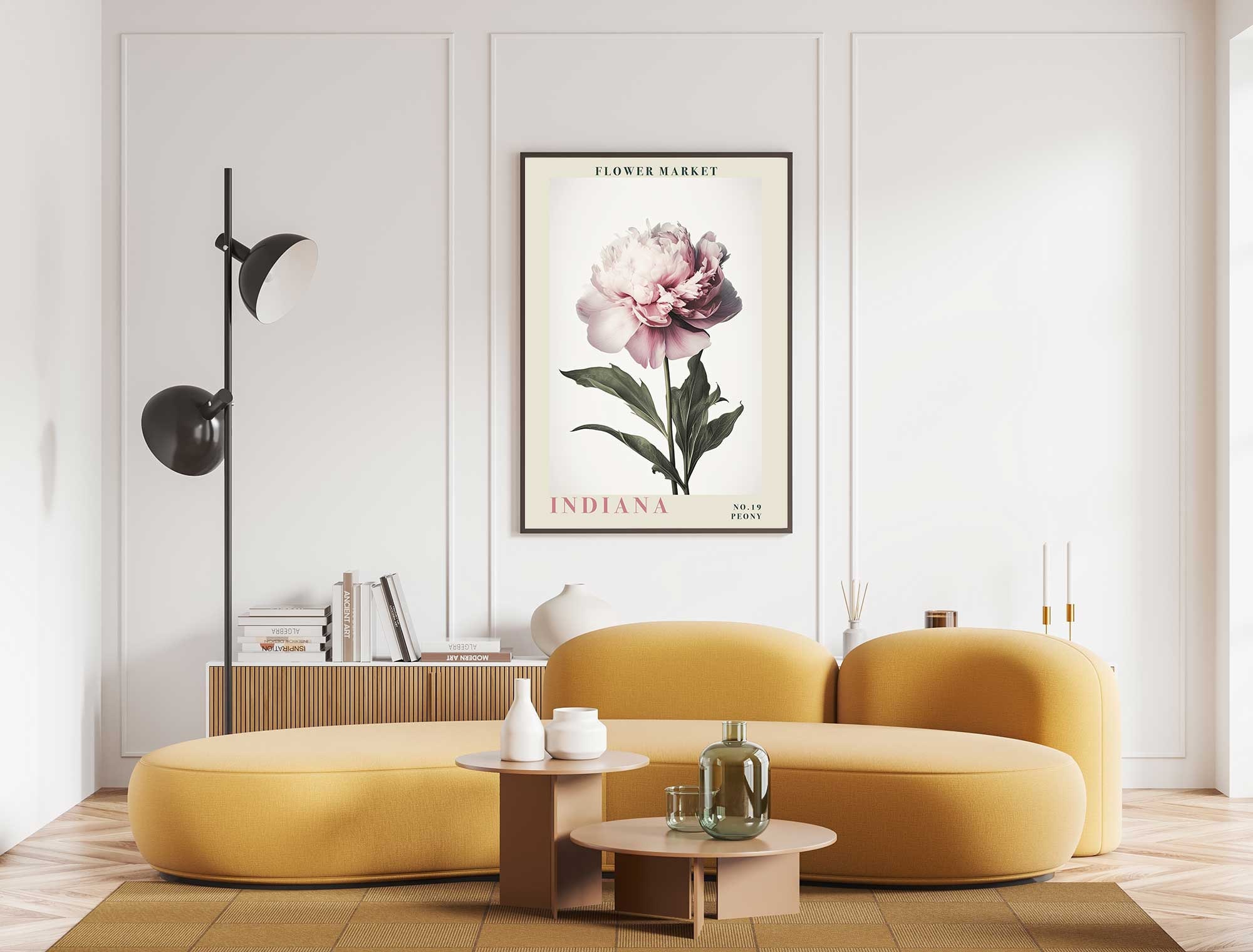 Indiana Peony Flower Market Print Poster, Version 4, Indiana State ...