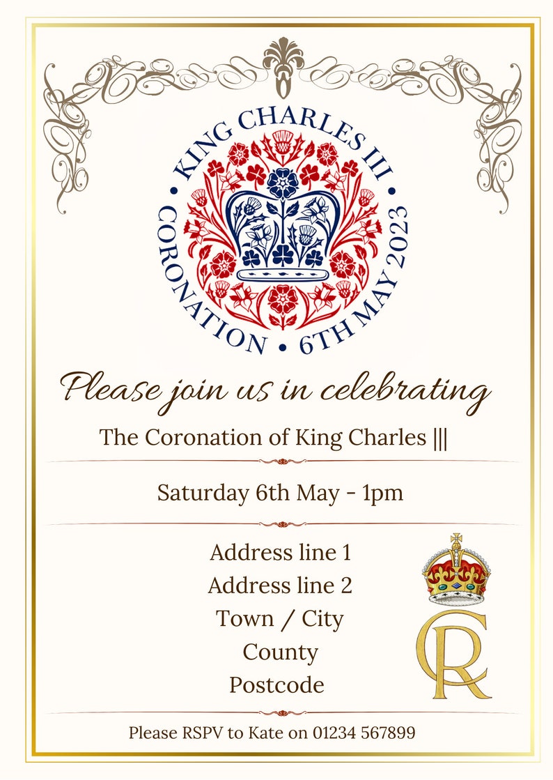 Kings Coronation Party Invitation Invite Canva Template Online - Etsy