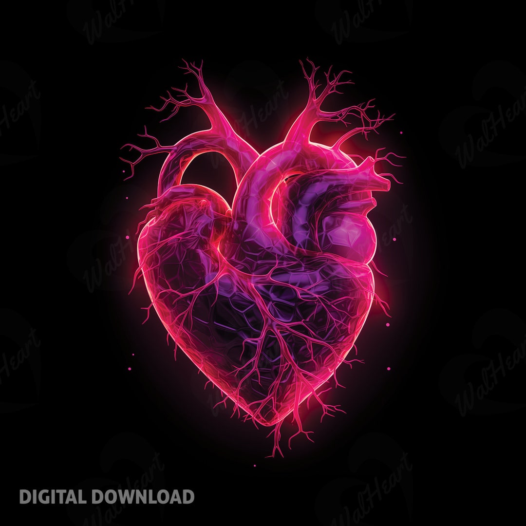 Neon Human Heart Wall Art Heart Anatomy Artwork Dark Heart Abstract Art ...