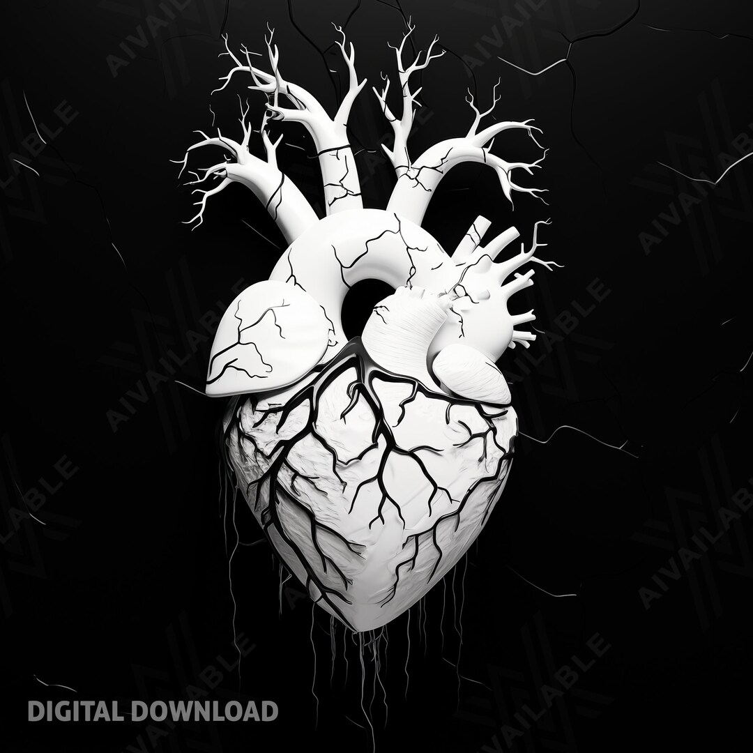 Anatomical Heart Digital Print Abstract Human Heart Painting Organ 3D ...