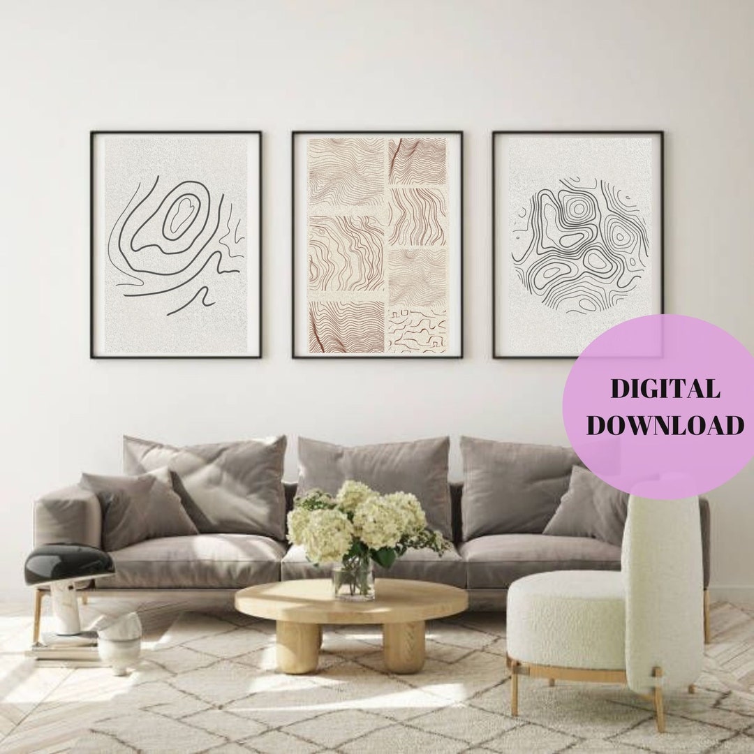 Abstract Lineart, Boho Canvas: Set of 3 Printable for Gallery Wall Art ...