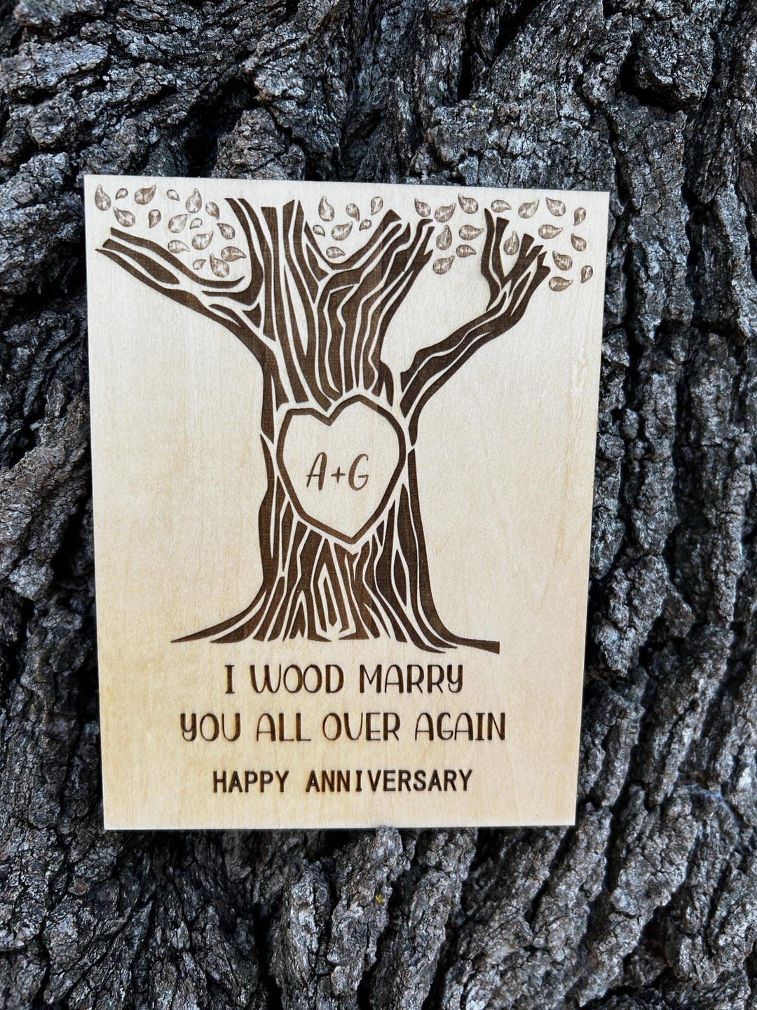 Custom 5th Year Anniversary Card, I Wood Marry You All Over Again Card ...