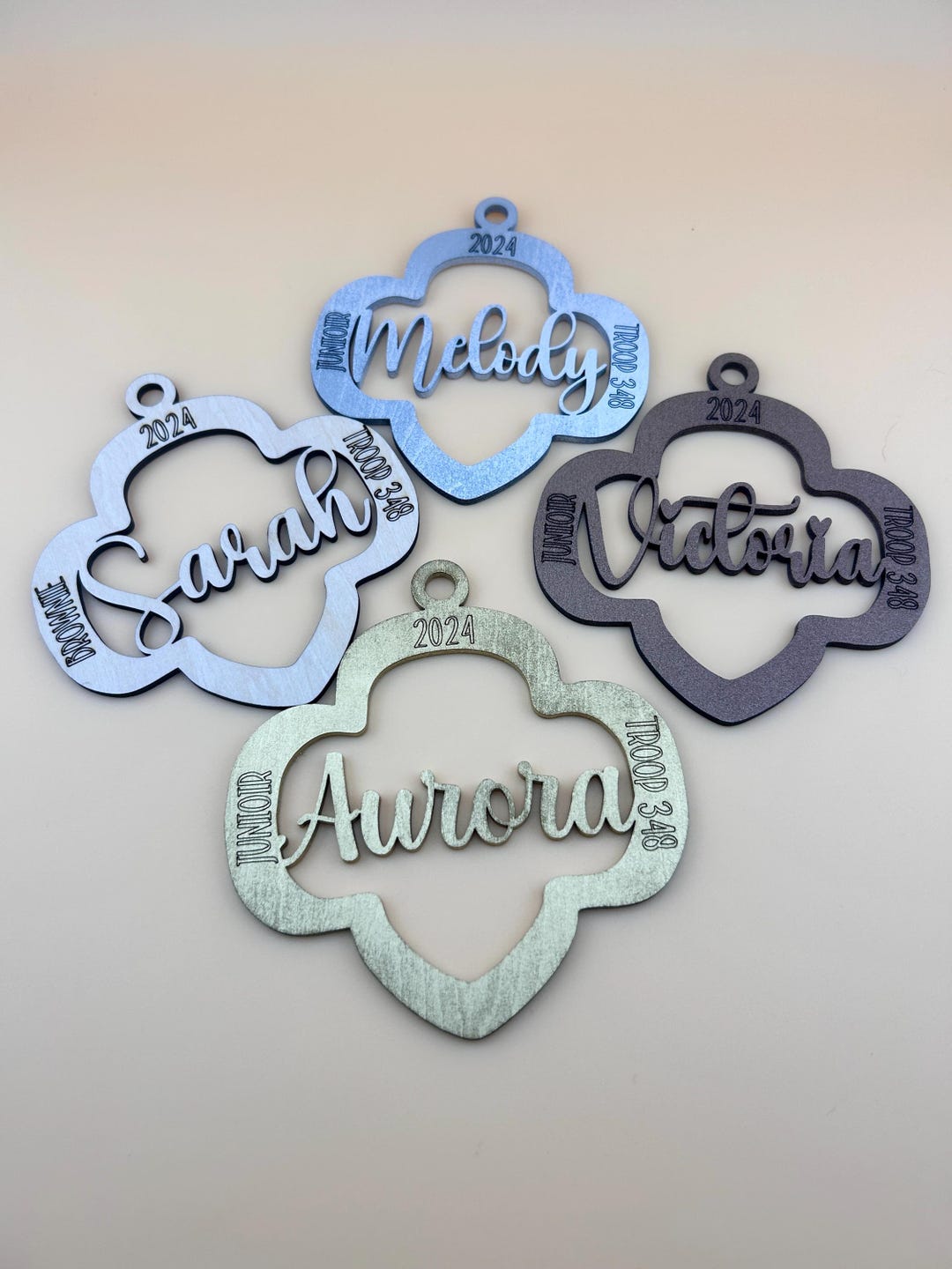 Girl Scout Ornament, Personalized Gold Silver Bronze Daisy Troop Sign ...