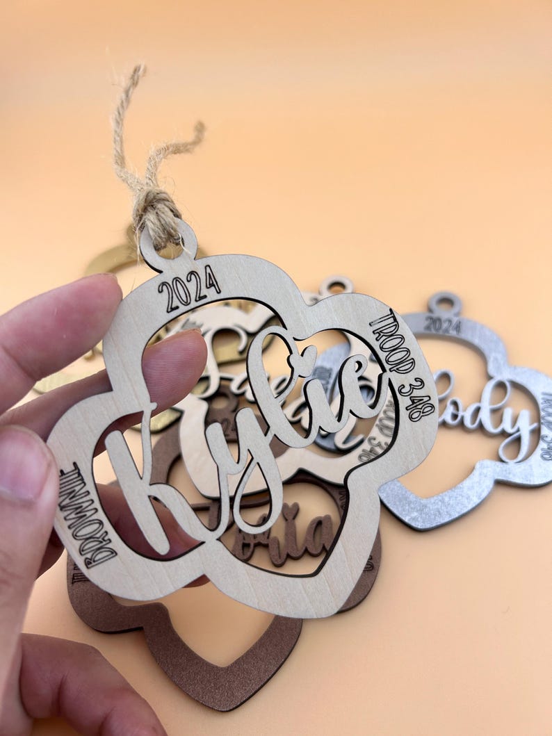 Cadette Scout Ornament, Personalized Gold Silver Bronze Daisy Troop ...