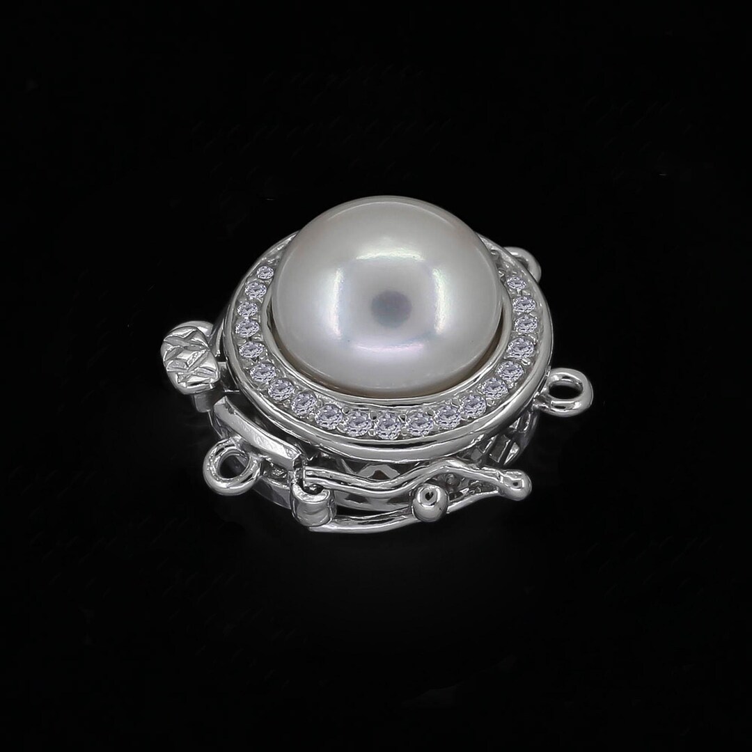 HIGH END ! Genuine Pearl in Sterling Silver 2-strand Pearl Box Clasp ...