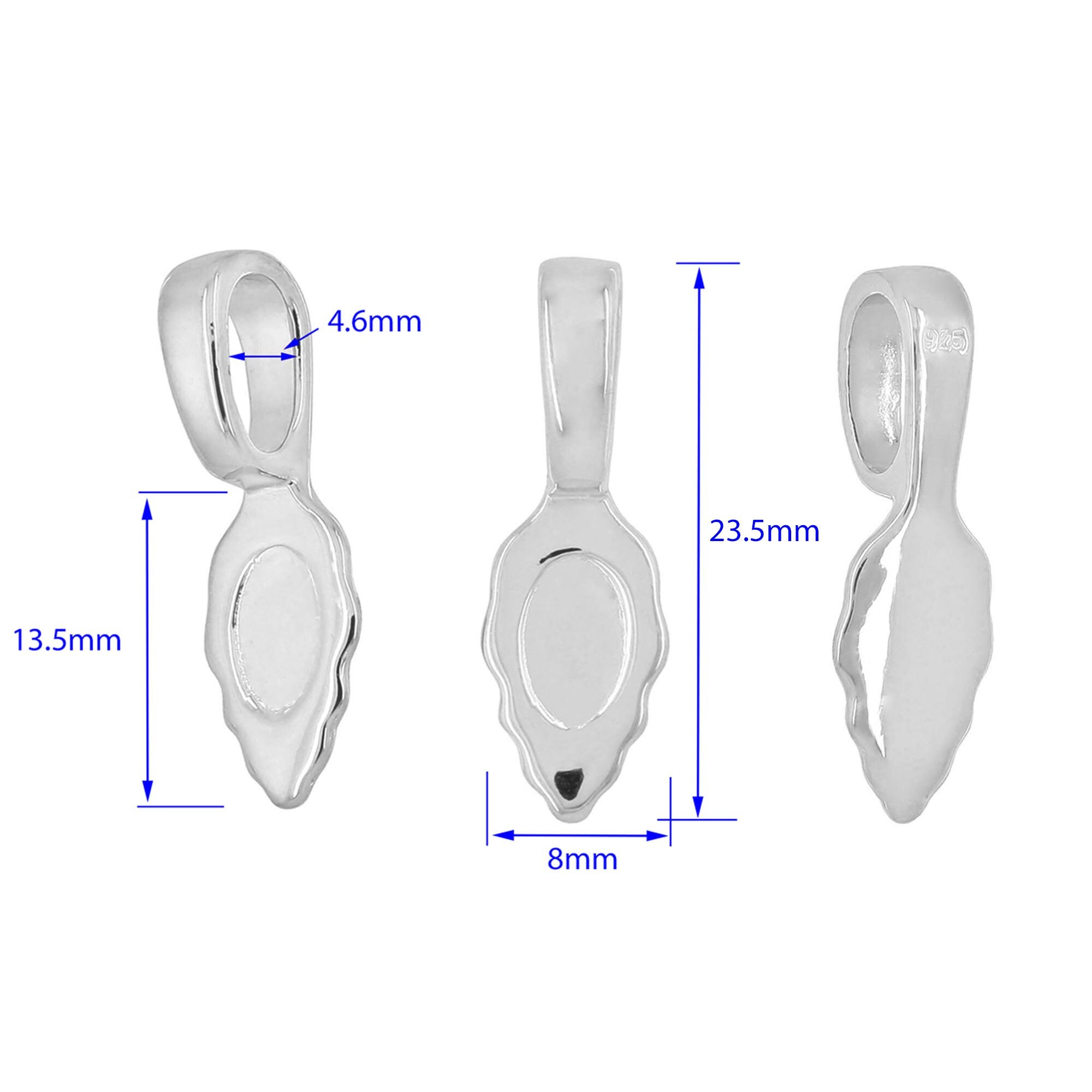 Sterling Silver Leaf Glue on Flat Pad Pendant Bail Mount 23.5mm for ...