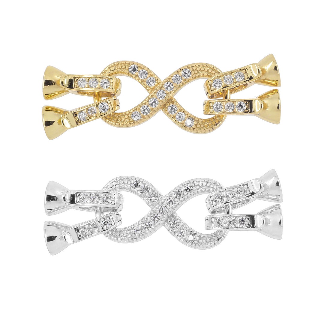 Sterling Silver CZ 2-strand Infinity Symbol Pendant Necklace Hook & Eye ...