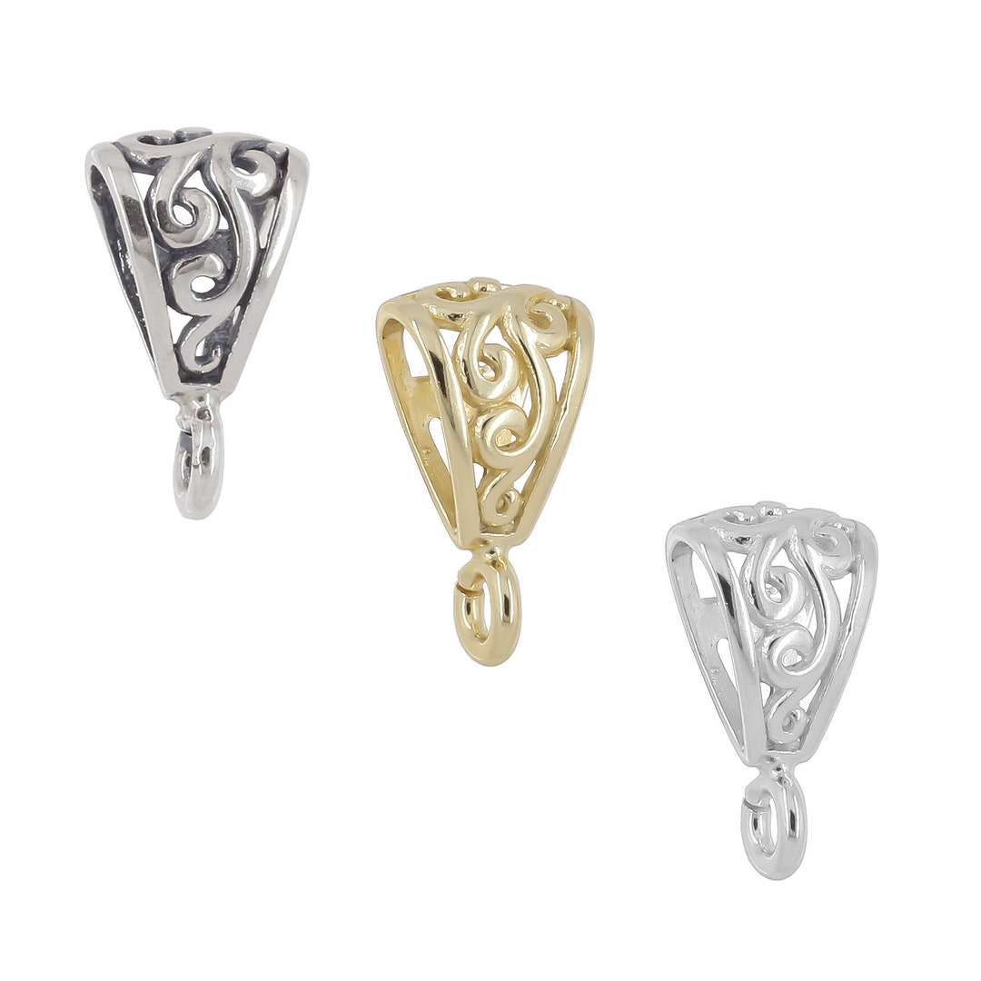 1PC Sterling Silver Filigree Openwork Pendant Bail Slider With Heavy ...