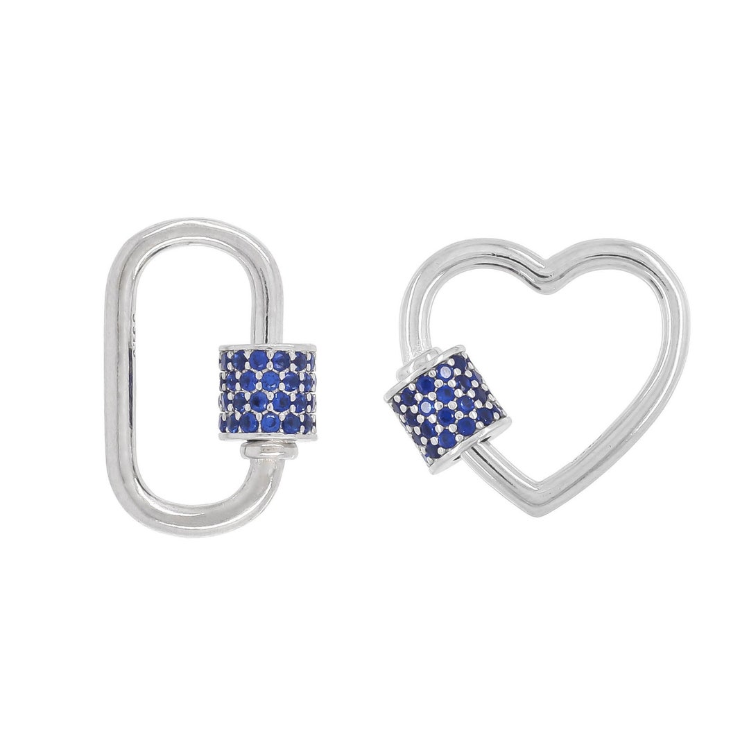 1PC Sterling Silver CZ Rectangle / Heart Screw Lock Carabiner Enhancer ...