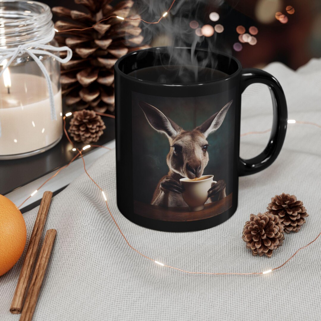 Animal Mug / Black Mug / Kangaroo Mug / Kangaroo / Kangaroo Drinking ...