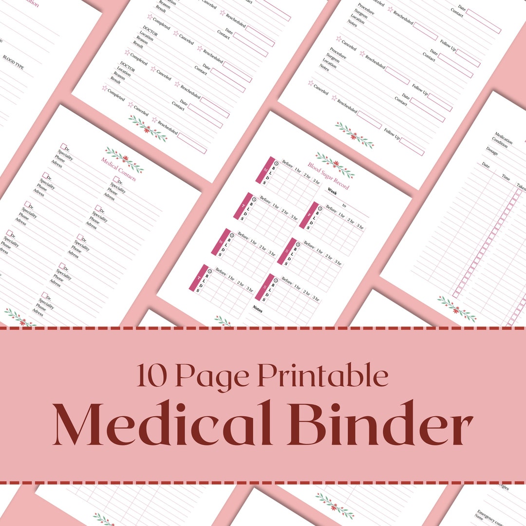 A4 Printable Medical Health Binder, Healthcare Inserts, Medical ...