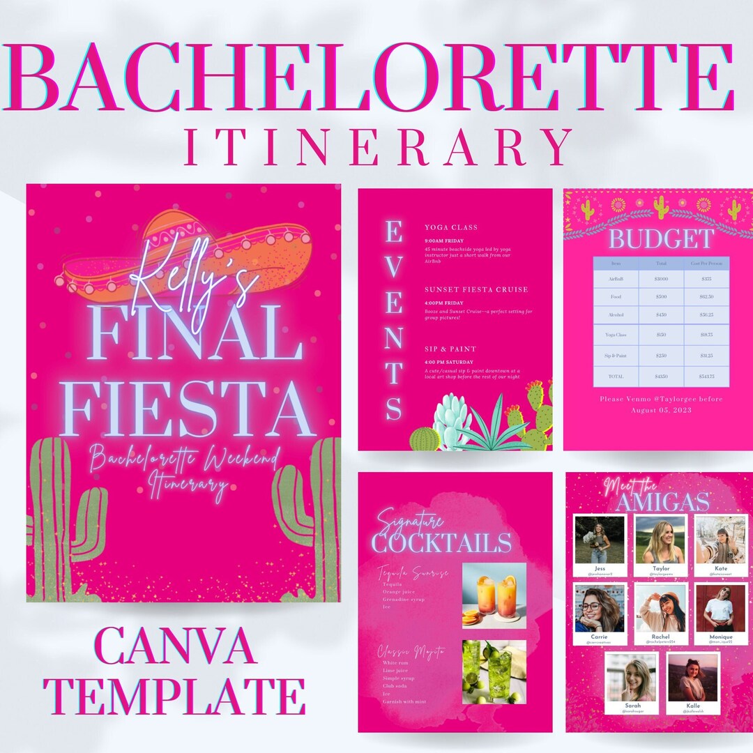 Final Fiesta Bachelorette Itinerary, Desert Customizable Canva Template ...