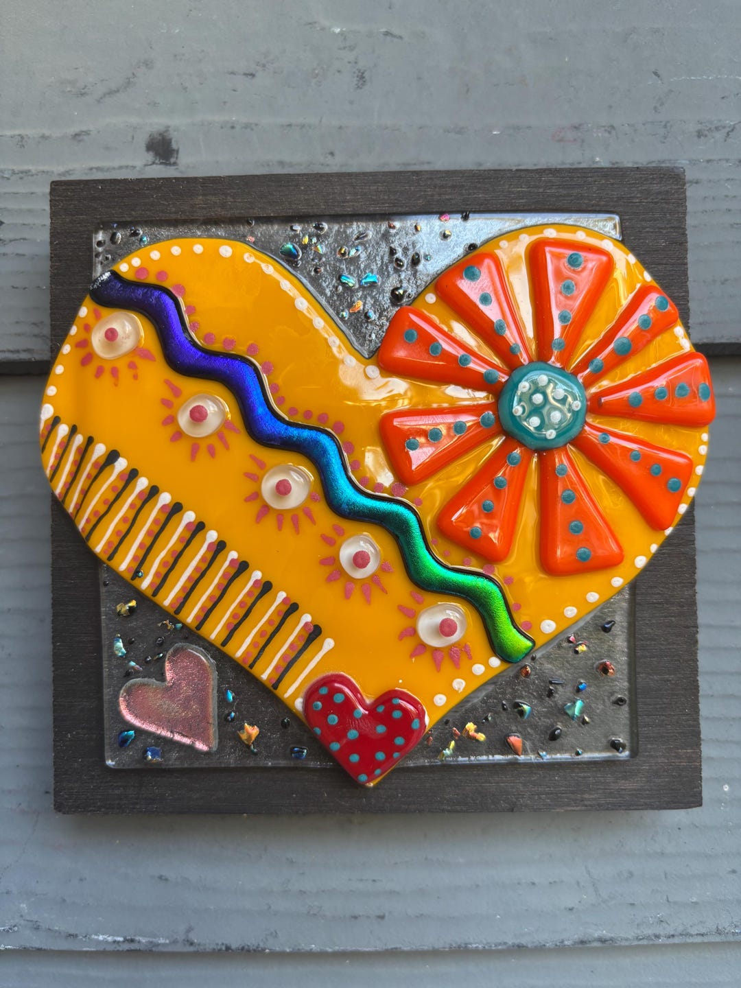 Fused Glass Whimsical Heart Art 5” - Etsy