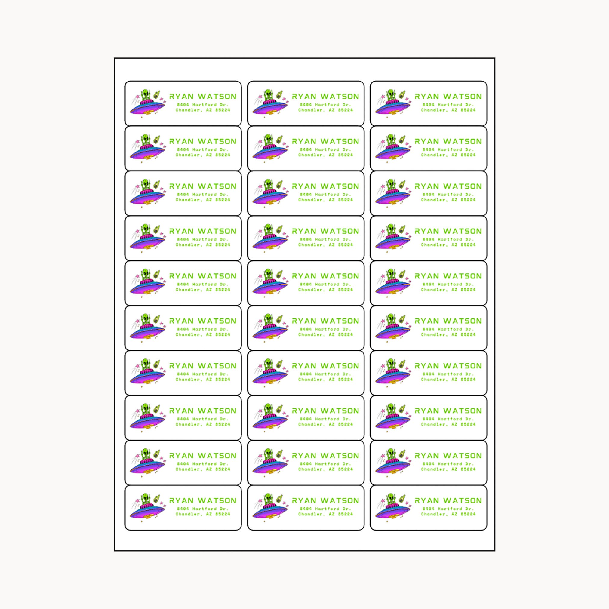 Alien UFO Return Address Labels, Personalized Self Adhesive Return ...