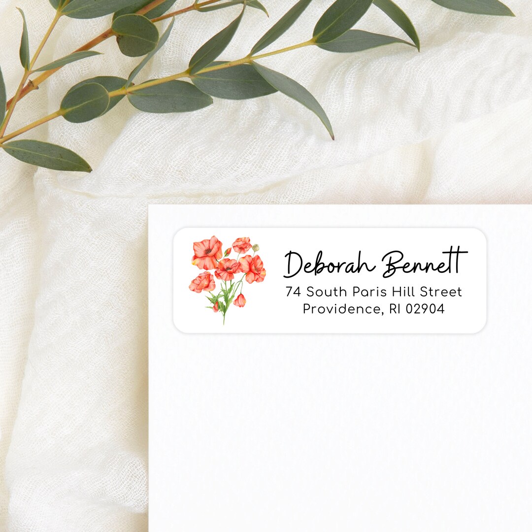Red Poppies Address Labels, Personalized Self - Adhesive Return Address ...