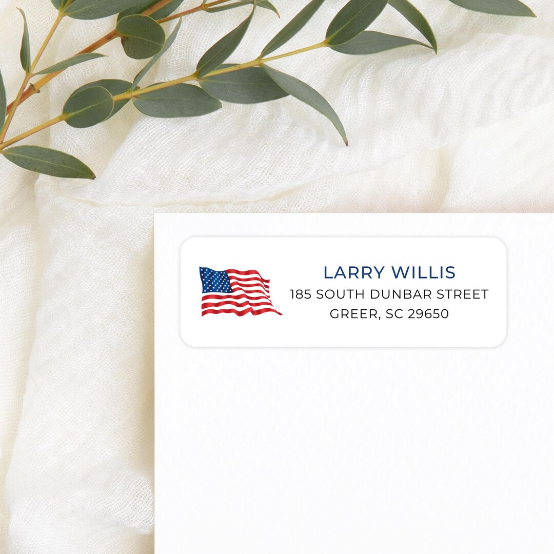 American Flag Return Address Labels, Personalized Self - Adhesive ...
