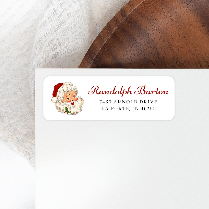 Vintage Style Santa Return Address Labels, Personalized Self - Adhesive ...