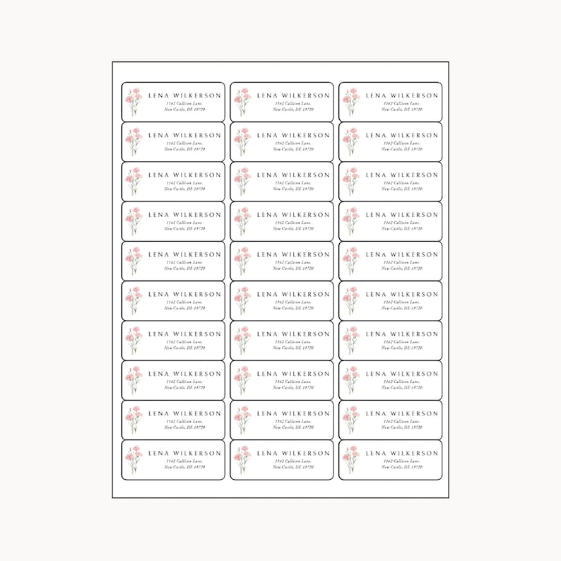 Birth Flower Return Address Labels, Personalized Self - Adhesive Return ...