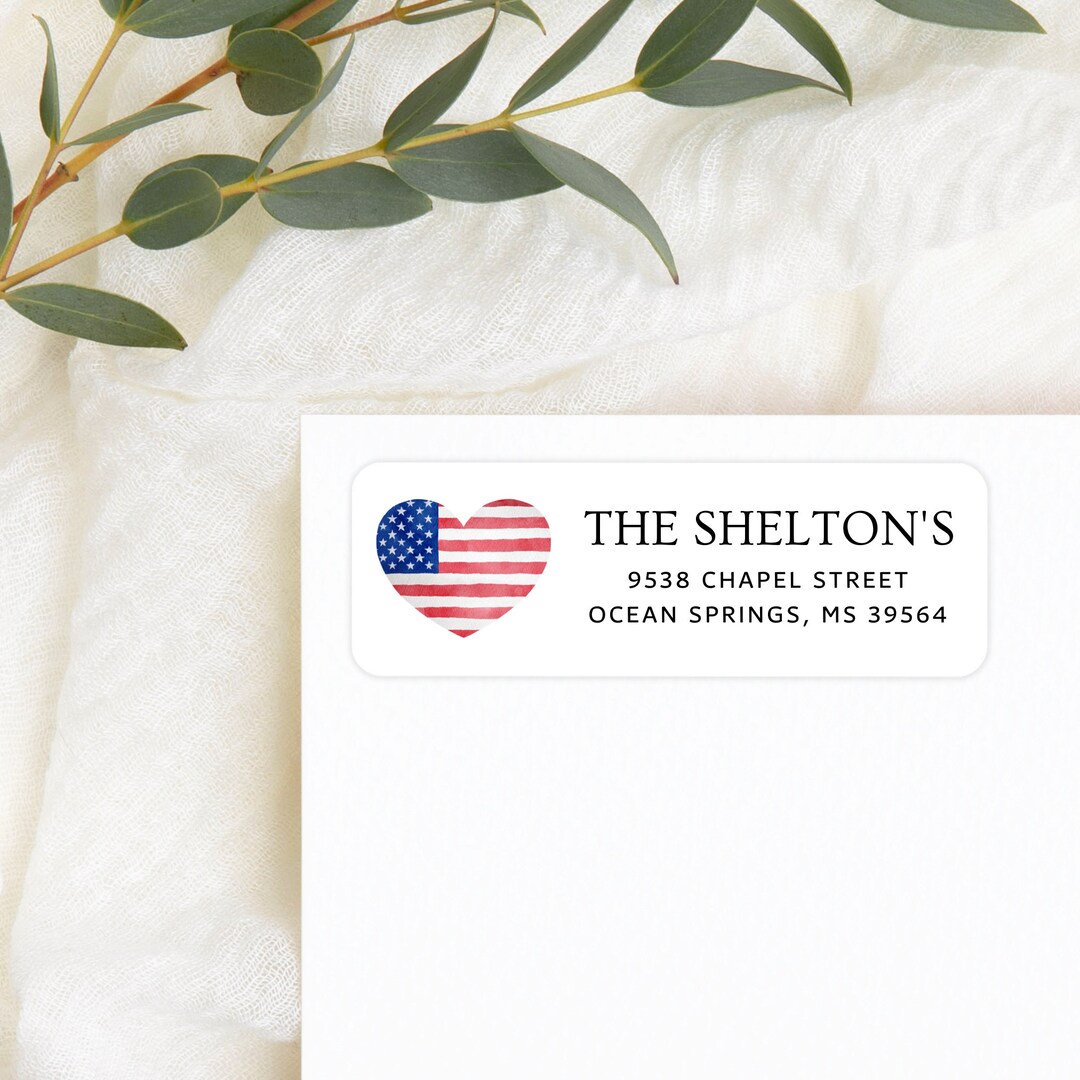 Patriotic USA Flag Return Address Labels, Personalized Self - Adhesive ...