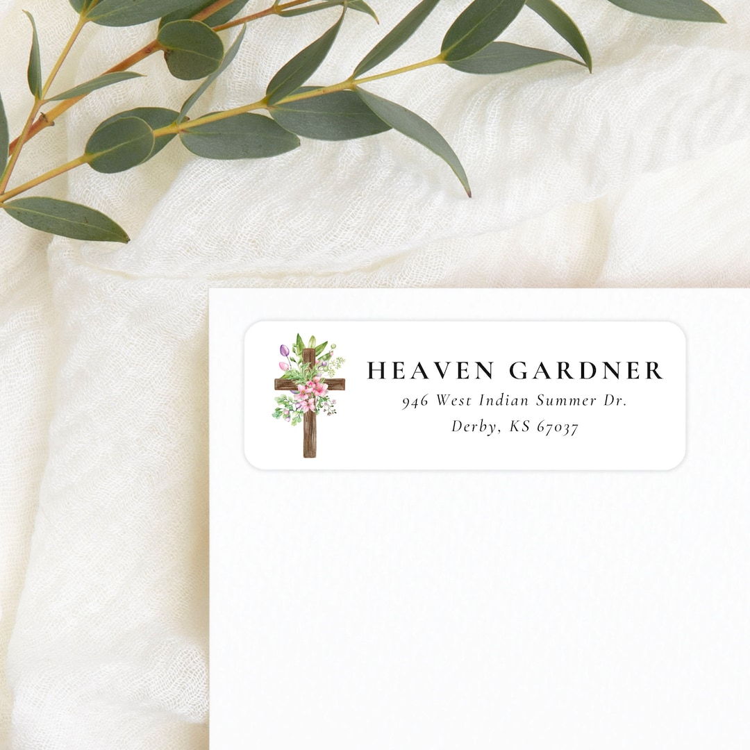 Flower Cross Return Address Labels, Personalized Self - Adhesive Return ...