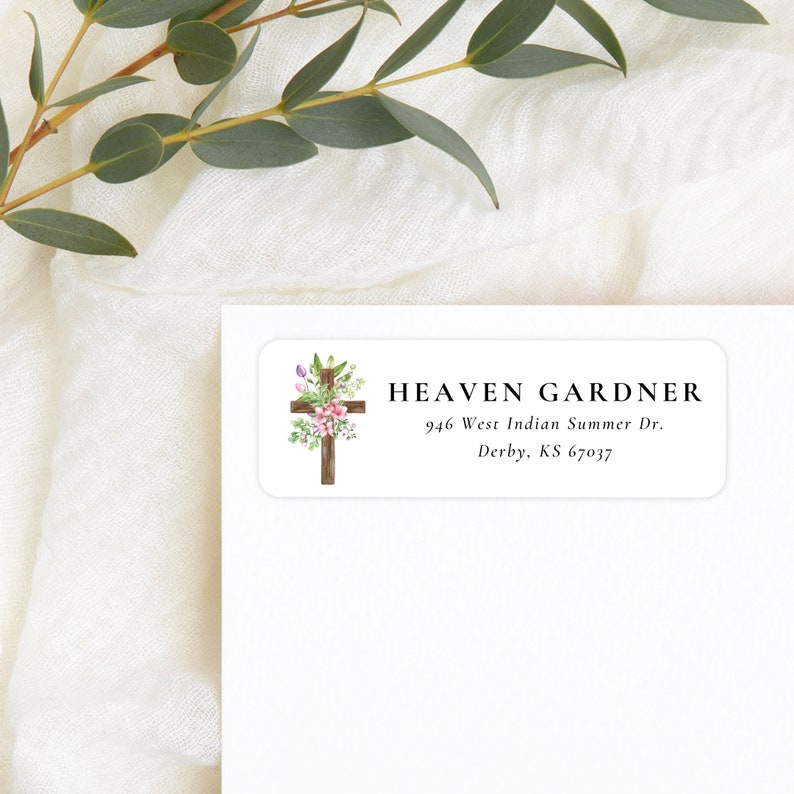 Flower Cross Return Address Labels, Personalized Self - Adhesive Return ...