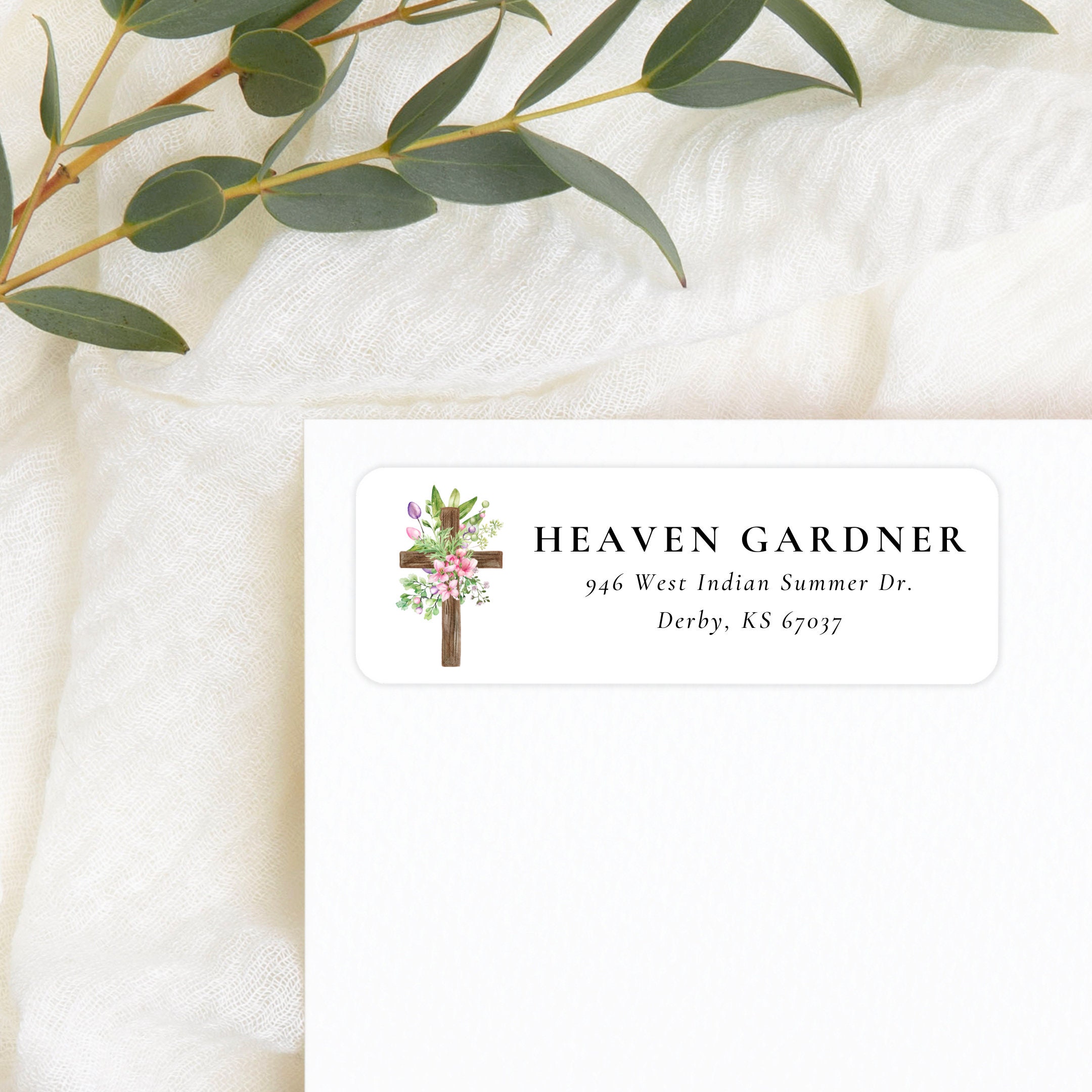 Flower Cross Return Address Labels, Personalized Self - Adhesive Return ...