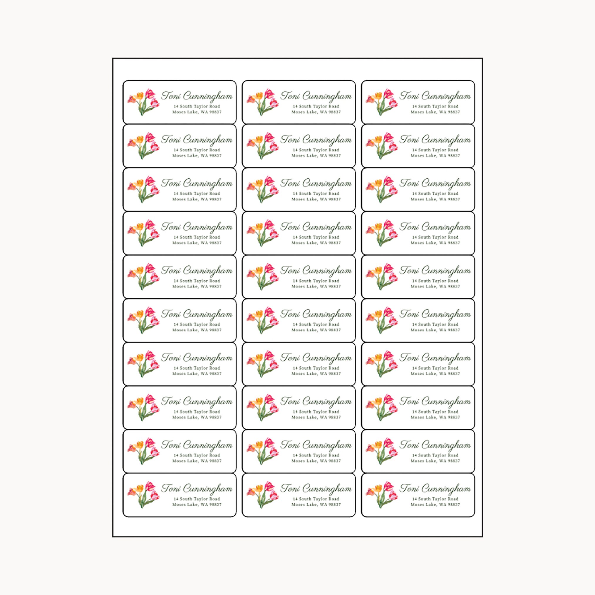 Tulip Return Address Labels, Personalized Self - Adhesive Return ...