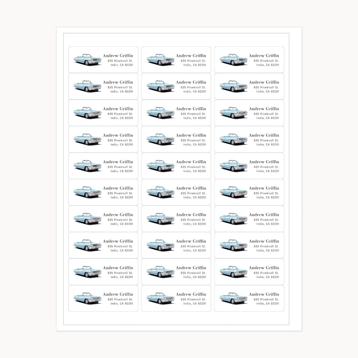Classic Car Return Address Labels, Personalized Self - Adhesive Return ...