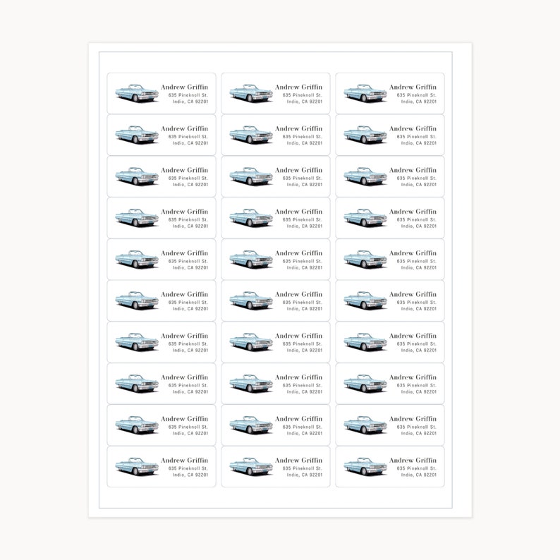 Classic Car Return Address Labels, Personalized Self - Adhesive Return ...