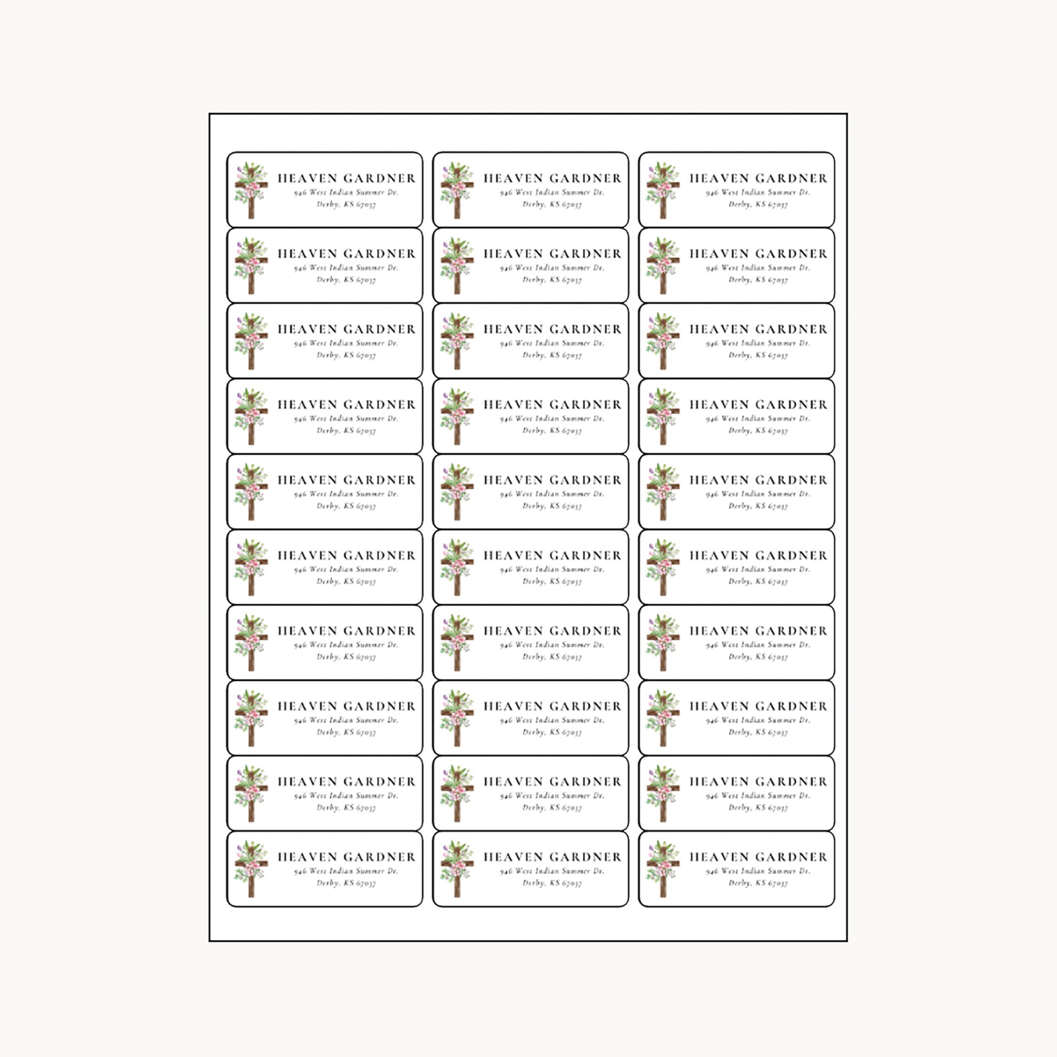 Flower Cross Return Address Labels, Personalized Self - Adhesive Return ...