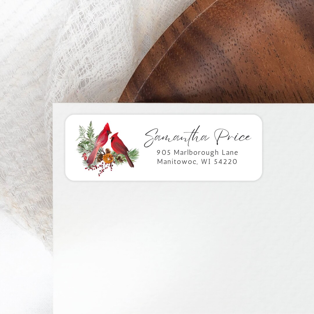 Christmas Cardinal Return Address Labels, Personalized Self - Adhesive ...