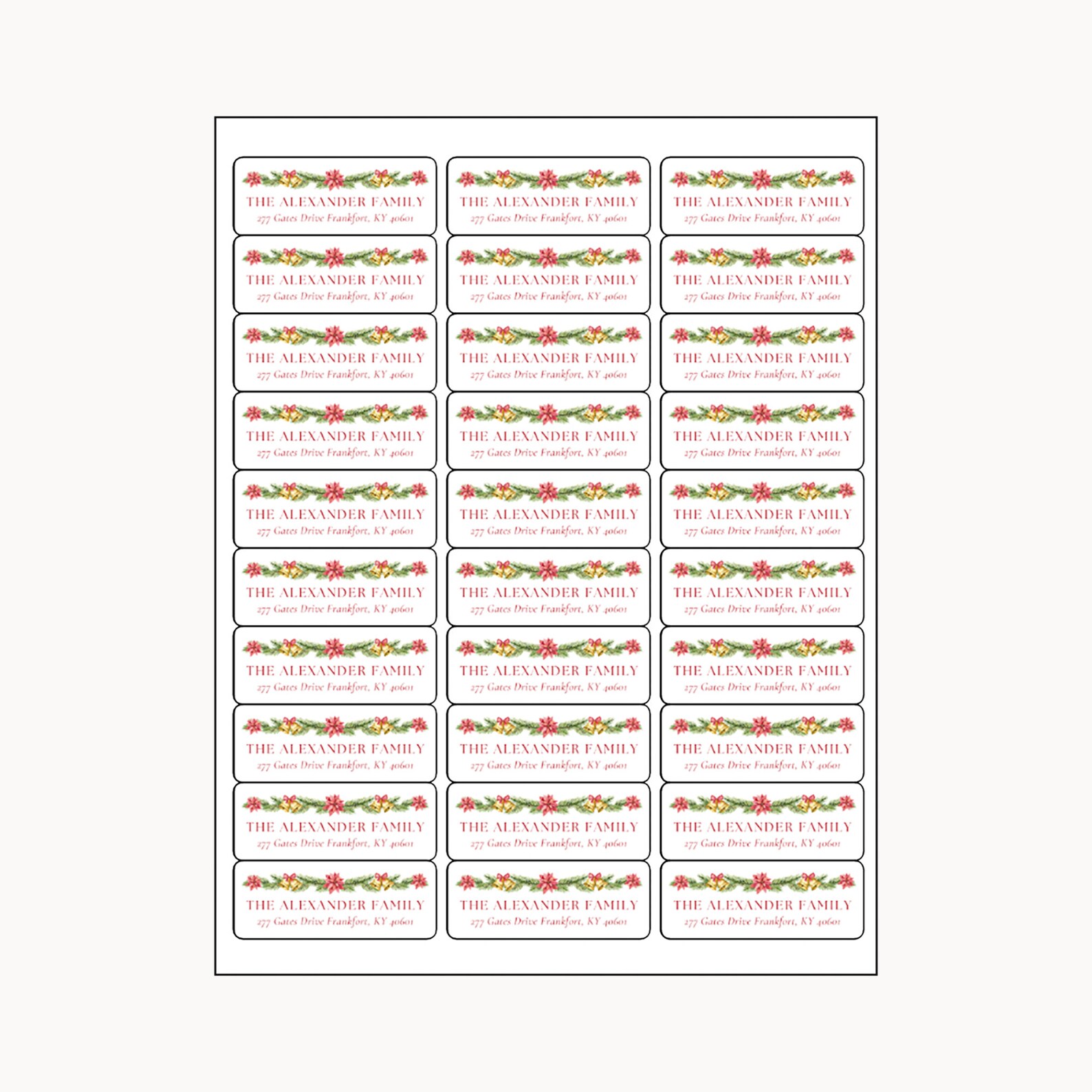 Festive Holiday Return Address Labels, Personalized Self - Adhesive ...