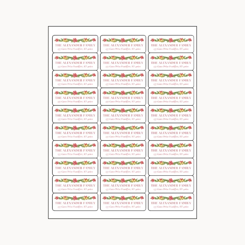 Festive Holiday Return Address Labels, Personalized Self - Adhesive ...