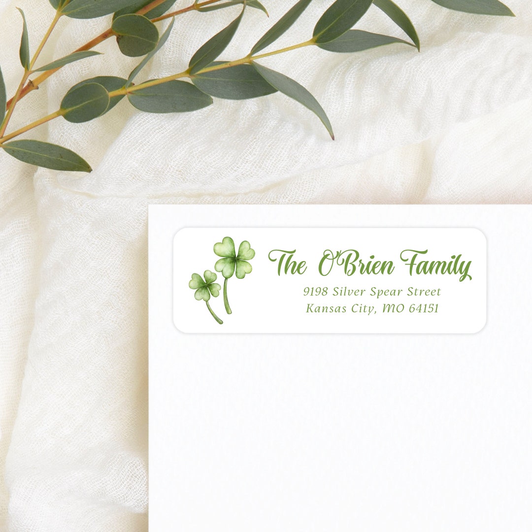 St Patrick's Day Return Address Labels, Personalized Self - Adhesive ...