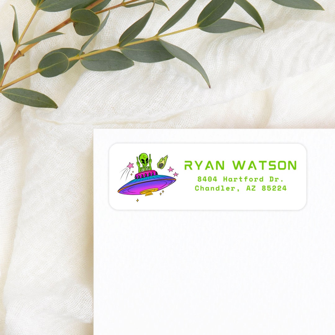 Alien UFO Return Address Labels, Personalized Self - Adhesive Return ...