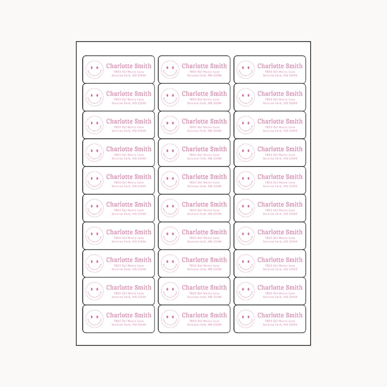 Smiley Face Return Address Labels, Personalized Self - Adhesive Return ...