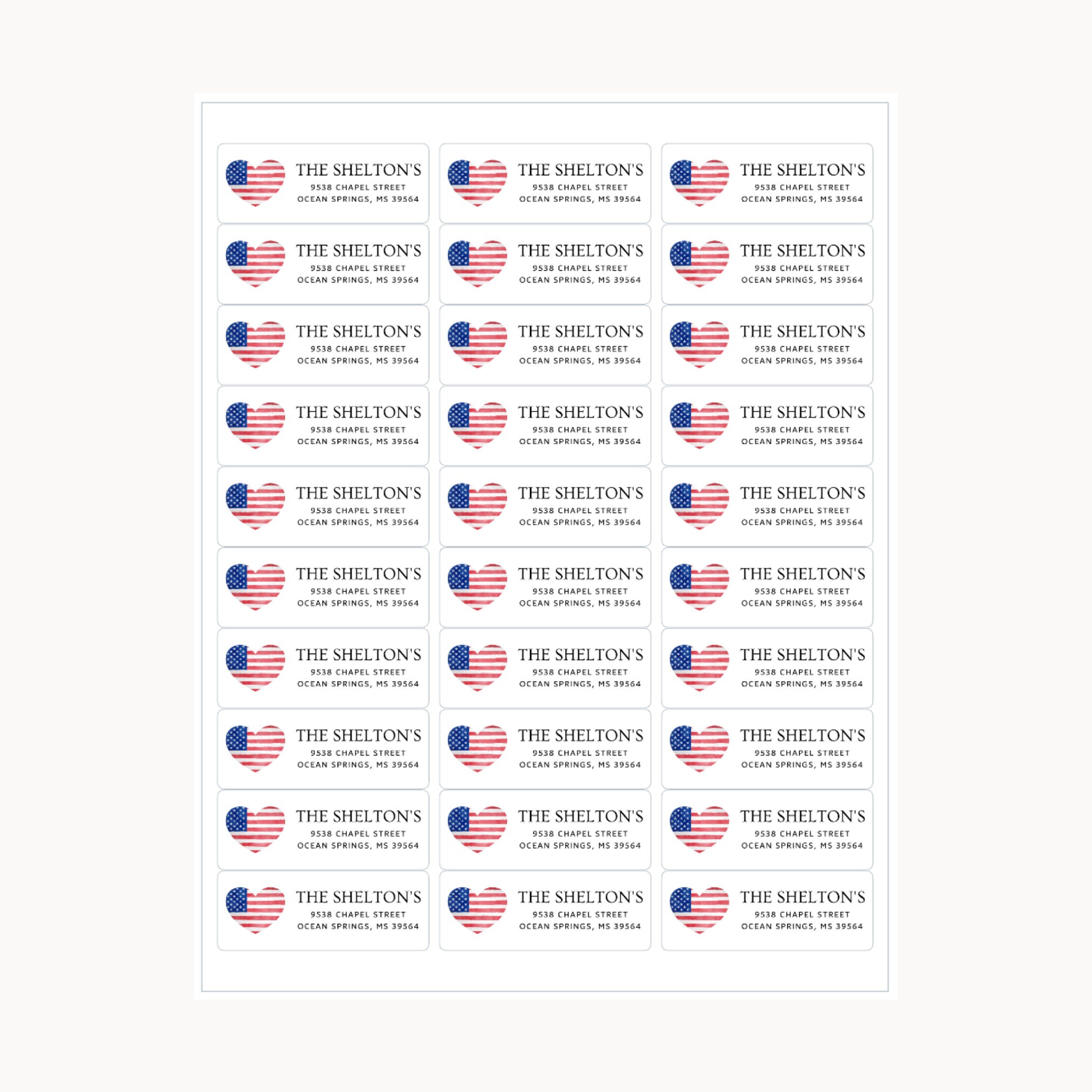 Patriotic USA Flag Return Address Labels, Personalized Self - Adhesive ...