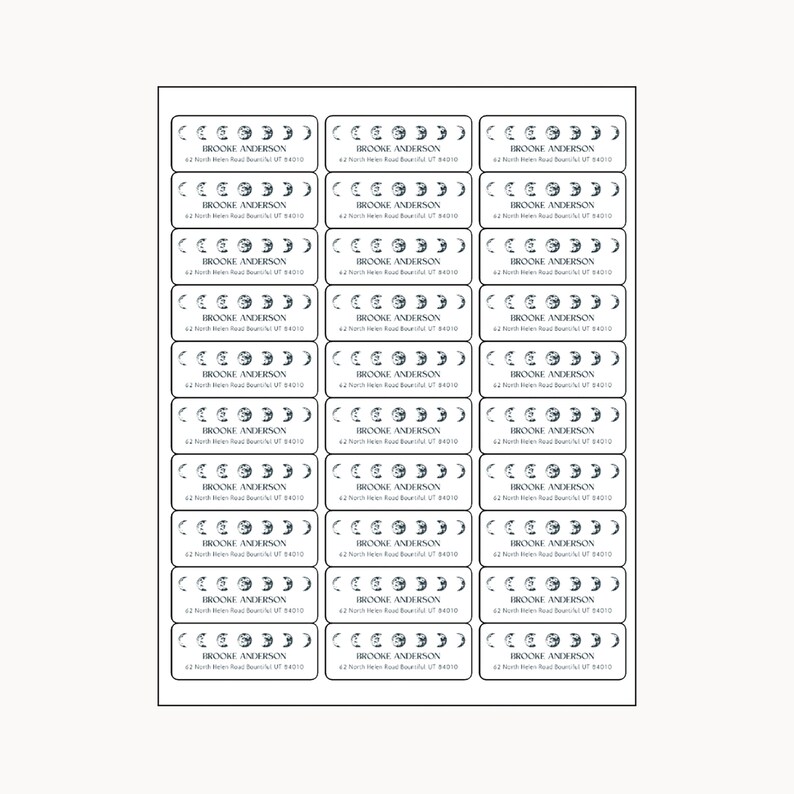 Celestial Moon Phases Return Address Labels, Personalized Self ...