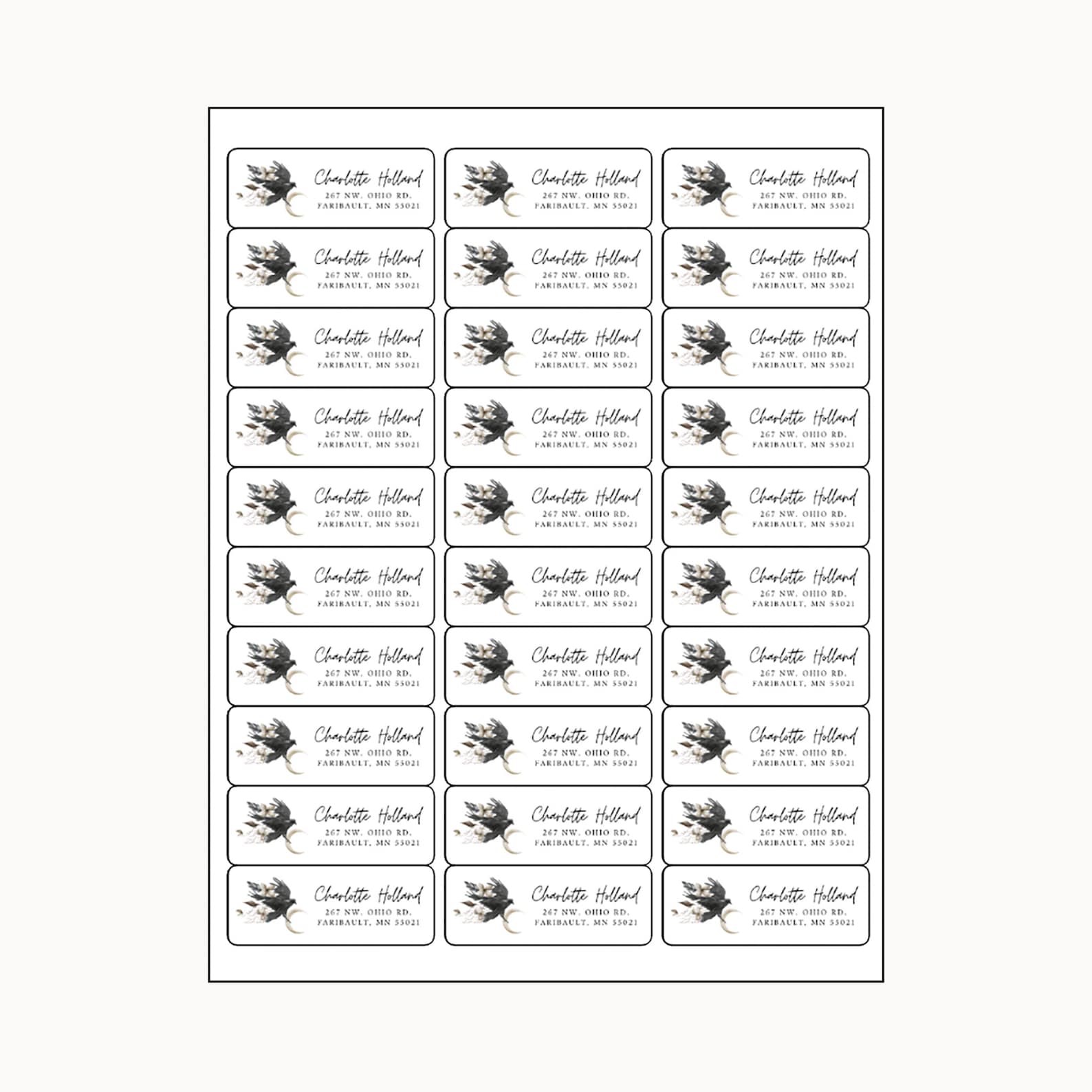 Raven Return Address Labels, Personalized Self - Adhesive Return ...