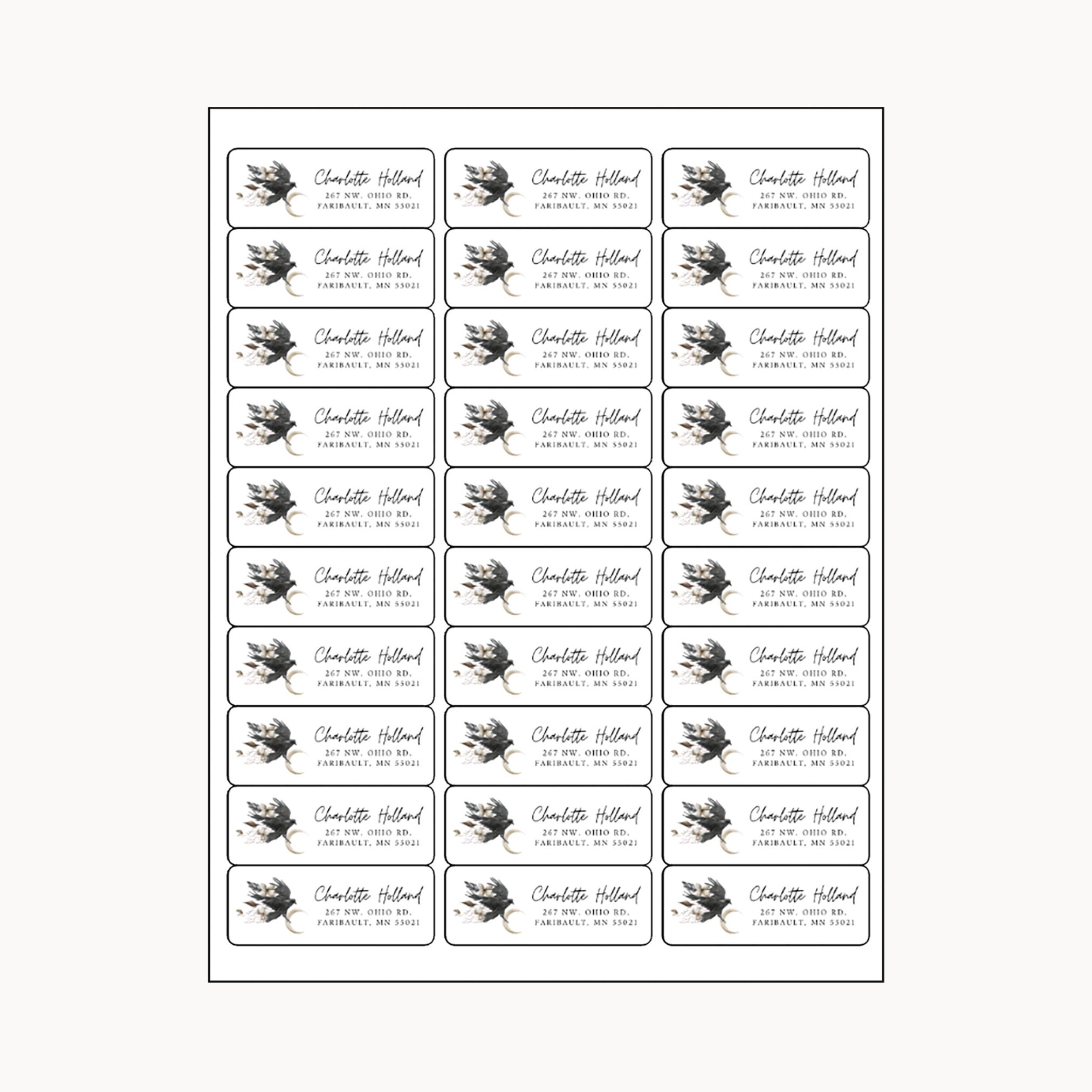 Raven Return Address Labels, Personalized Self - Adhesive Return ...