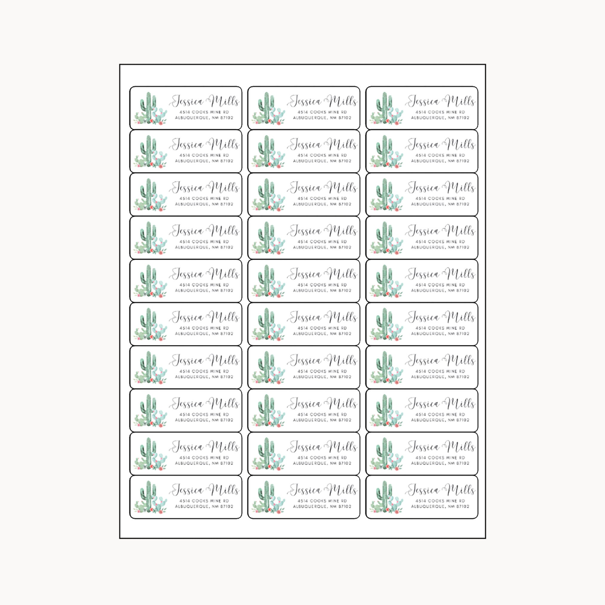 Cactus Return Address Labels, Personalized Self - Adhesive Return ...