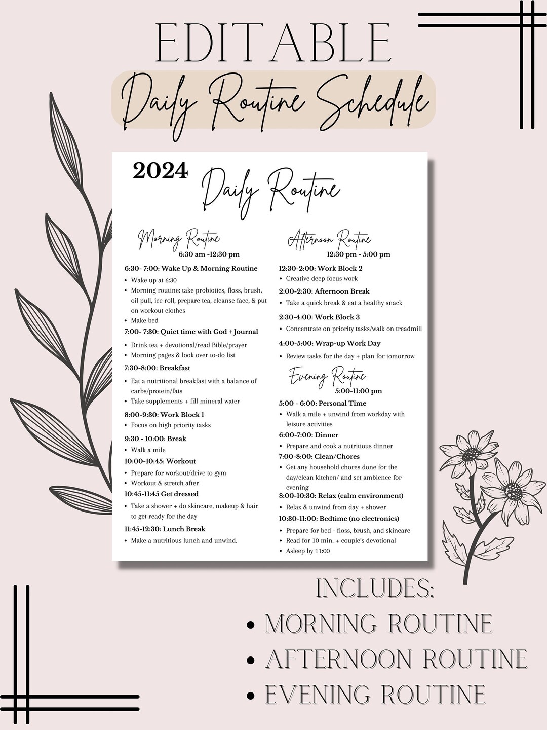 Editable Daily Routine Schedule Template Daily Planner Printable ...