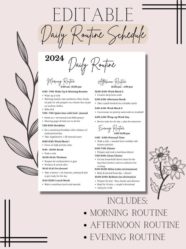 Editable Daily Routine Schedule Template Daily Planner Printable ...