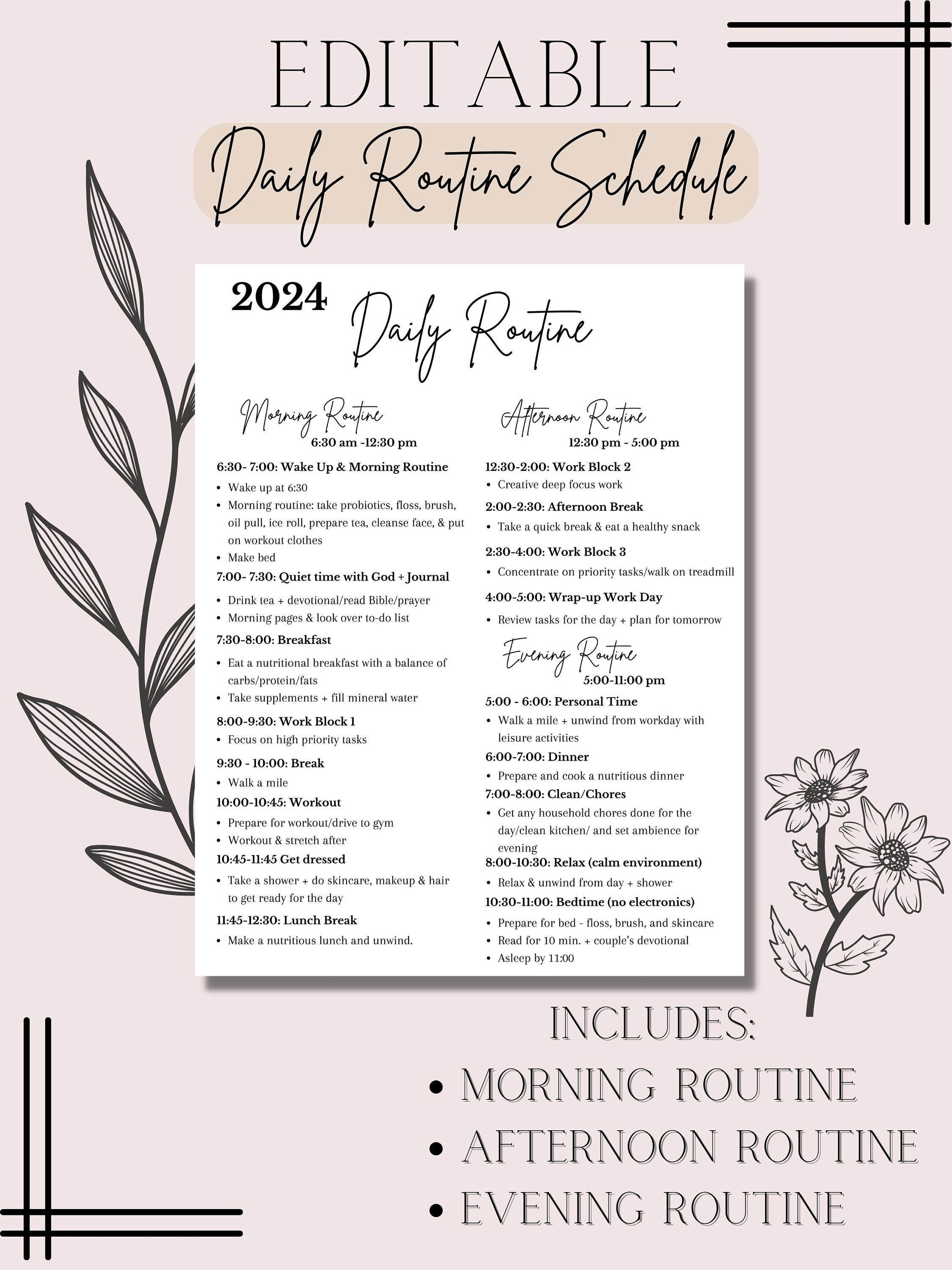 Editable Daily Routine Schedule Template Daily Planner Printable ...