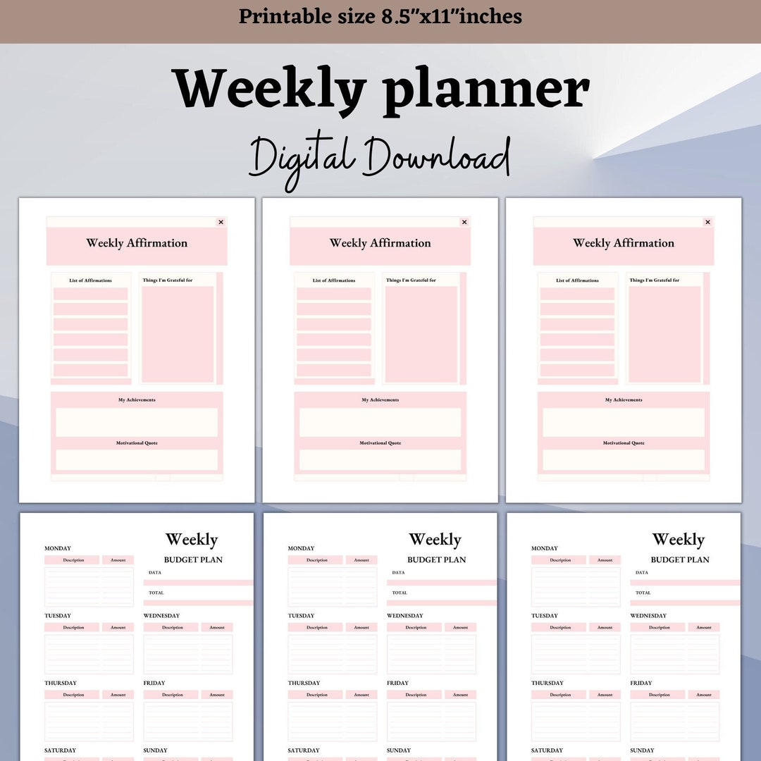 Weekly Planner, Printable Weekly Planner, Weekly Planner Template ...