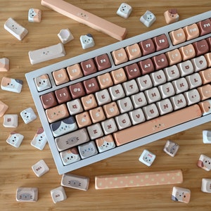 Cute Brown Cat Theme Custom Keycap Set for Mechanical Keyboard | 138 ...
