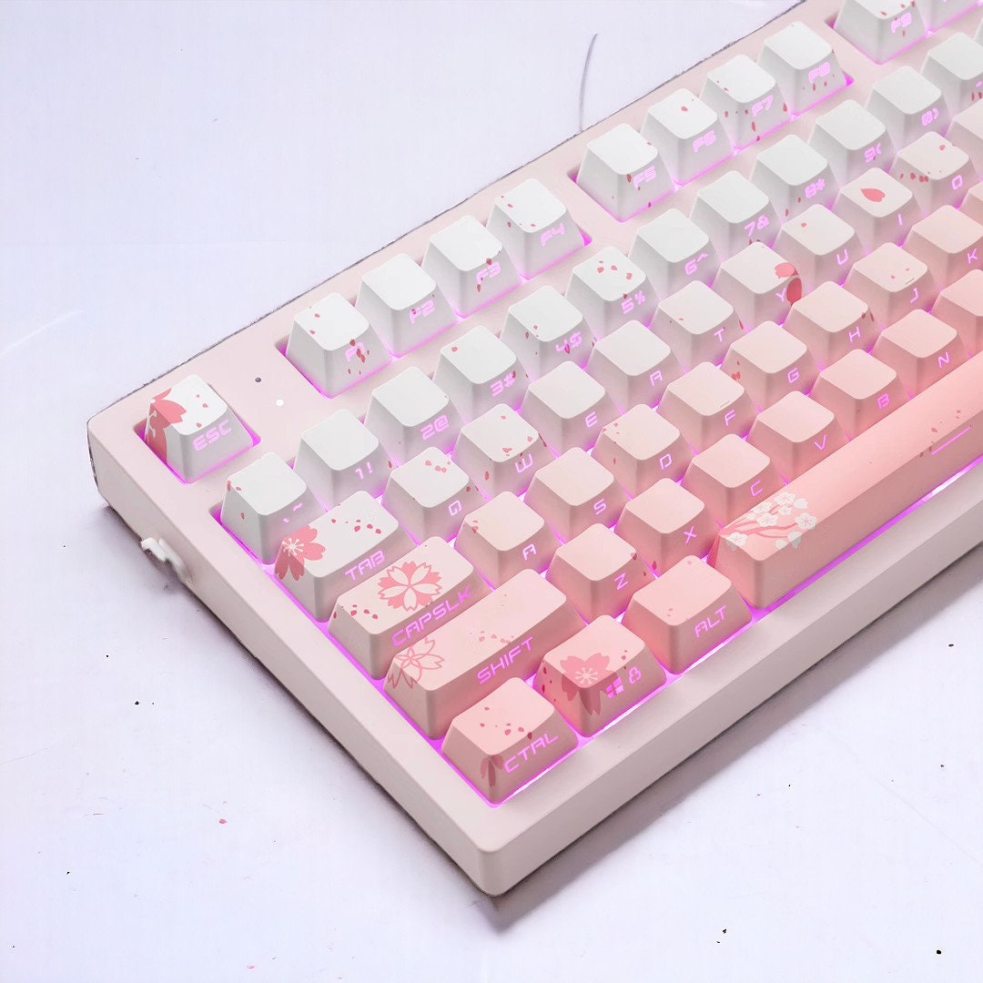 Backlit Soft Pink Cherry Blossom Keycap Set for Mechanical Keyboard ...