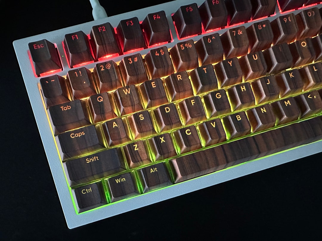 Backlit Walnut Wood Imitation Keycaps for Mechanical Keyboard | 108 ...