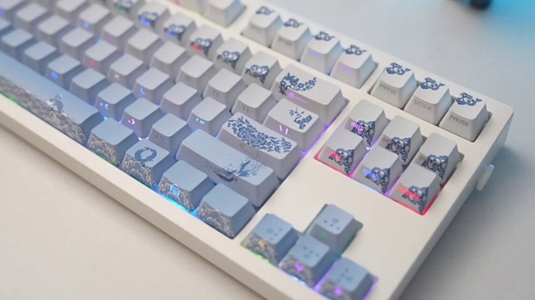 Backlit White and Blue Gradient Chinese Ceramics Keycap Set for ...