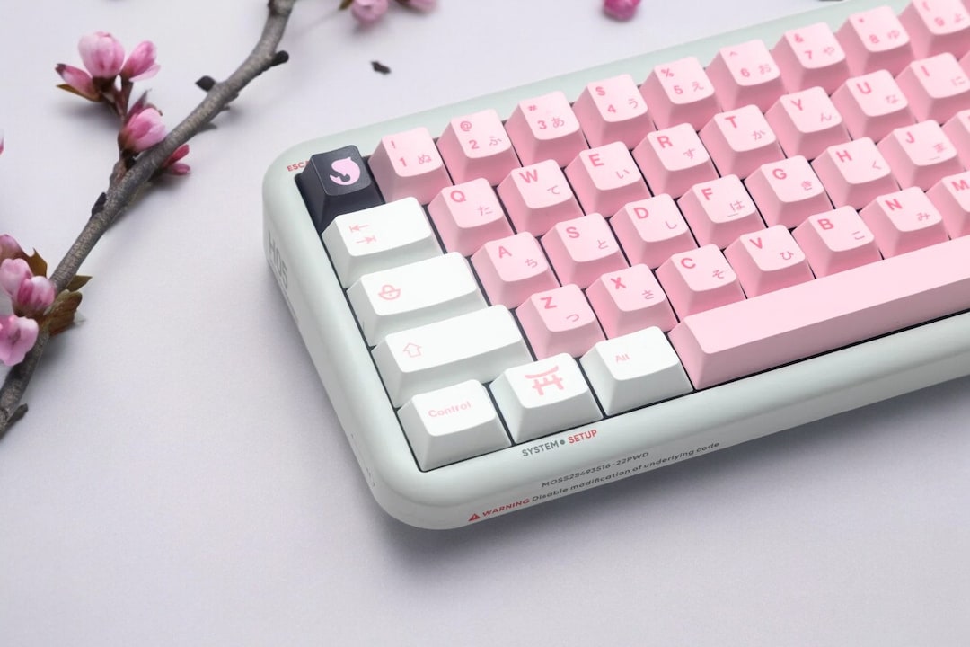 White Pink Sakura Cherry Blossom Japanese Keycap Set Mechanical Gaming ...